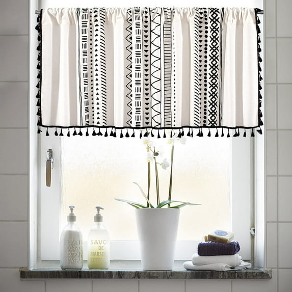 ZHIMEI-Cotton Linen Boho Curtains with Tassels Black and Ivory Striped ...