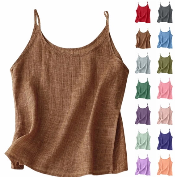 Cotton Linen Camisole Tops for Women Spaghetti Strap Loose Fit Tank Top ...