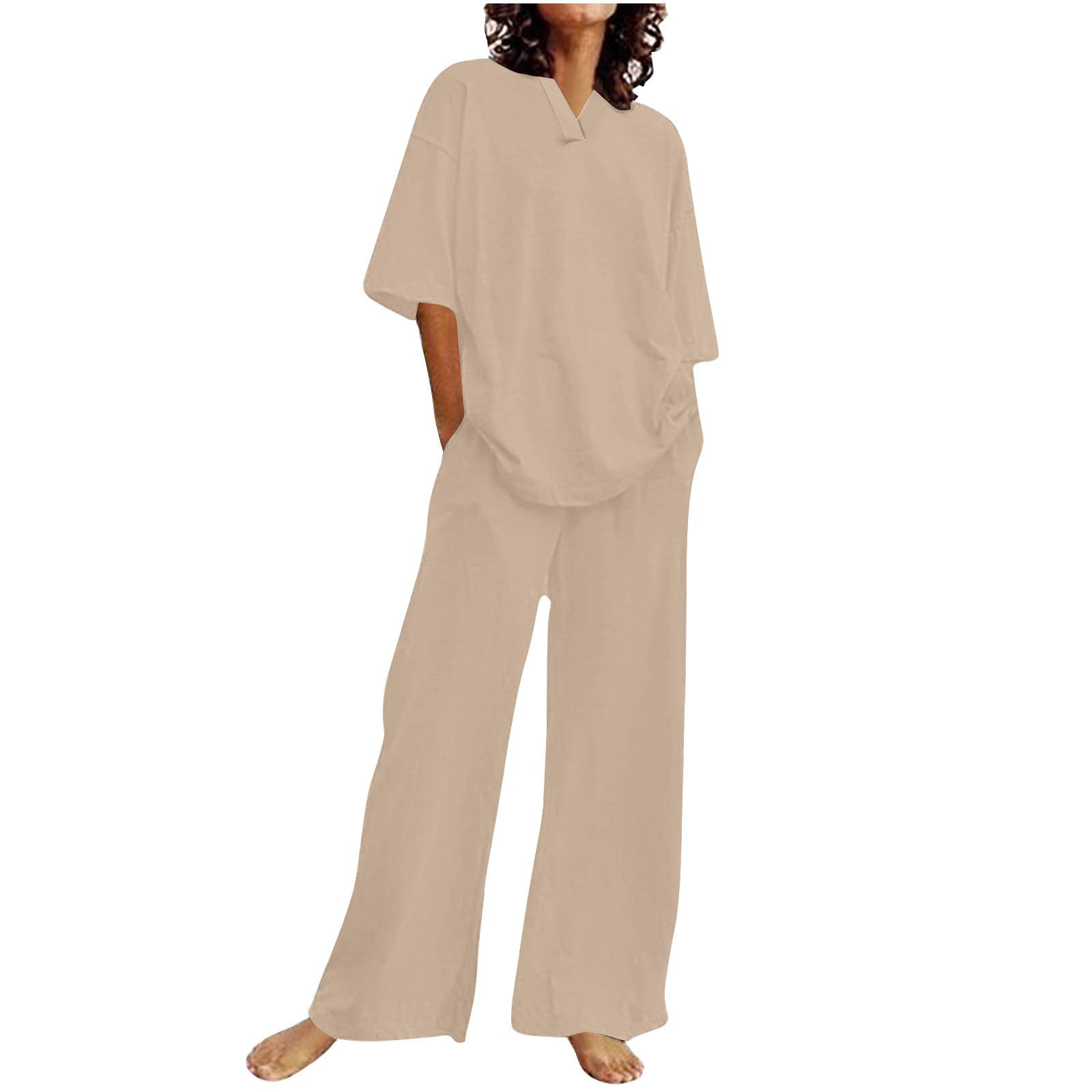 Cotton Linen Capris Sets Lady 2 Piece Outfits Women's Loose Outfits ...