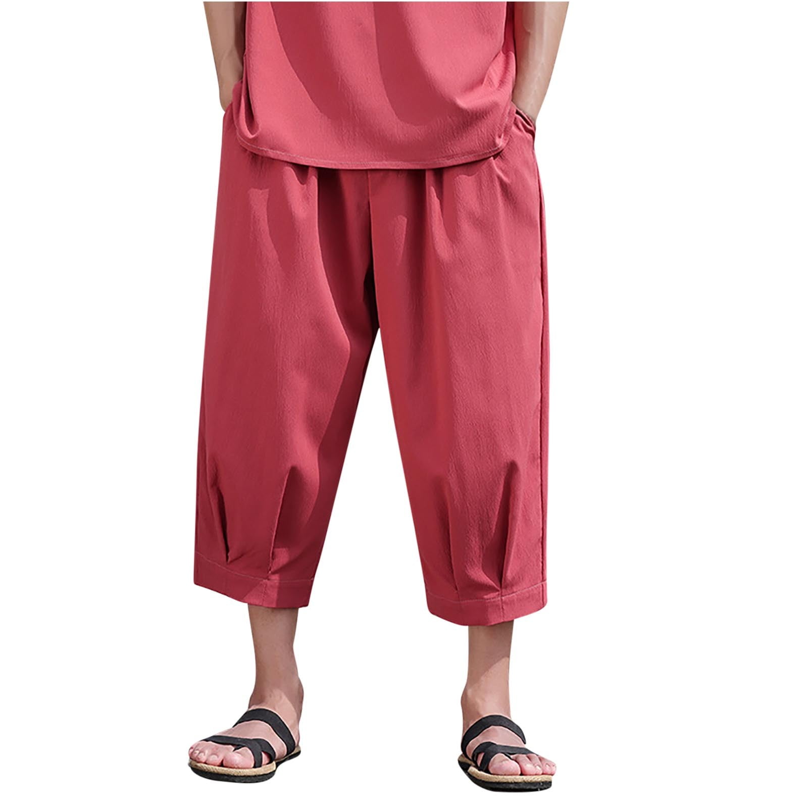 Cotton Linen Capris for Men Casual Summer Solid Color Capri Pants with ...