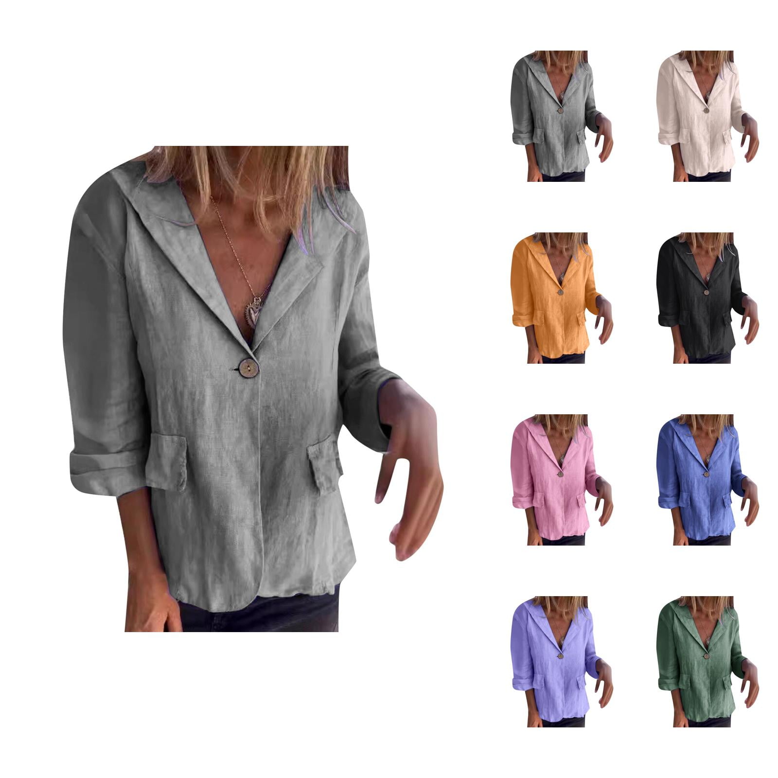 Cotton Linen Cardigans for Women 2025 Short Sleeve V Neck Lapel Button ...