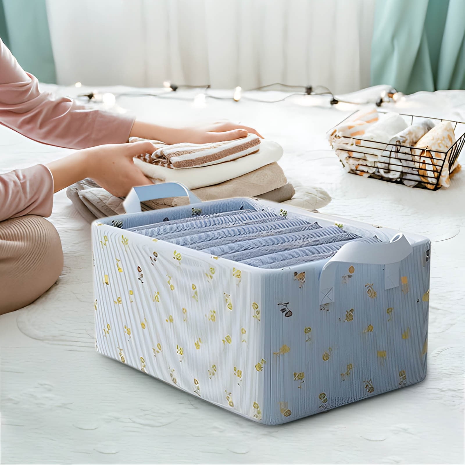 Cotton Linen Clothes Storage Box, Gold-Plated Wardrobe Pants Quilt ...