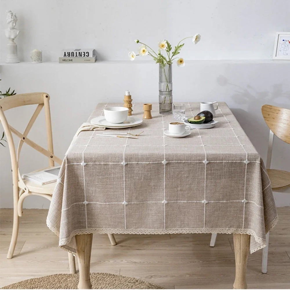 Cotton Linen Embroidery Tassel Tablecloth,Grey Large Square Dust-Proof ...