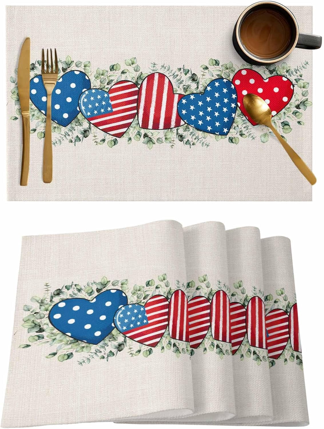 Cotton Linen Flag Stars Stripes Placemat 4th of July Placemats Set of 4 ...