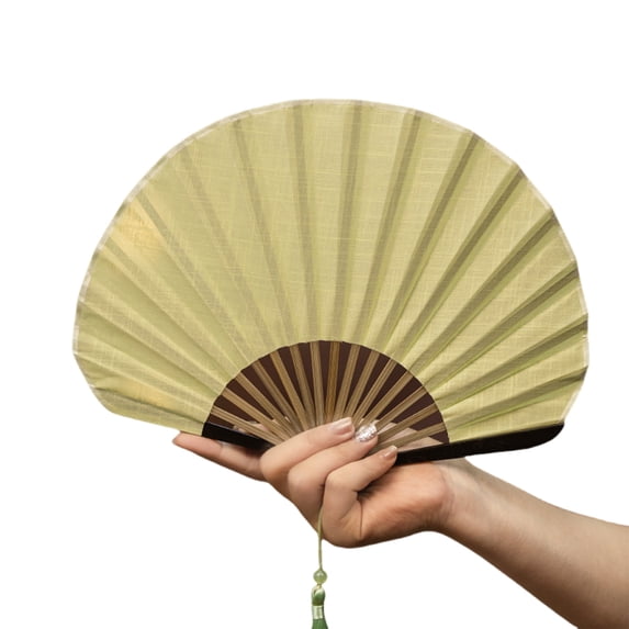 Cotton Linen Foldable Shell Fan Wood Frame Lightweighted Travel ...