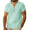 Cotton Linen Henley Shirts for Men Lightweight Casual Short Sleeve V ...