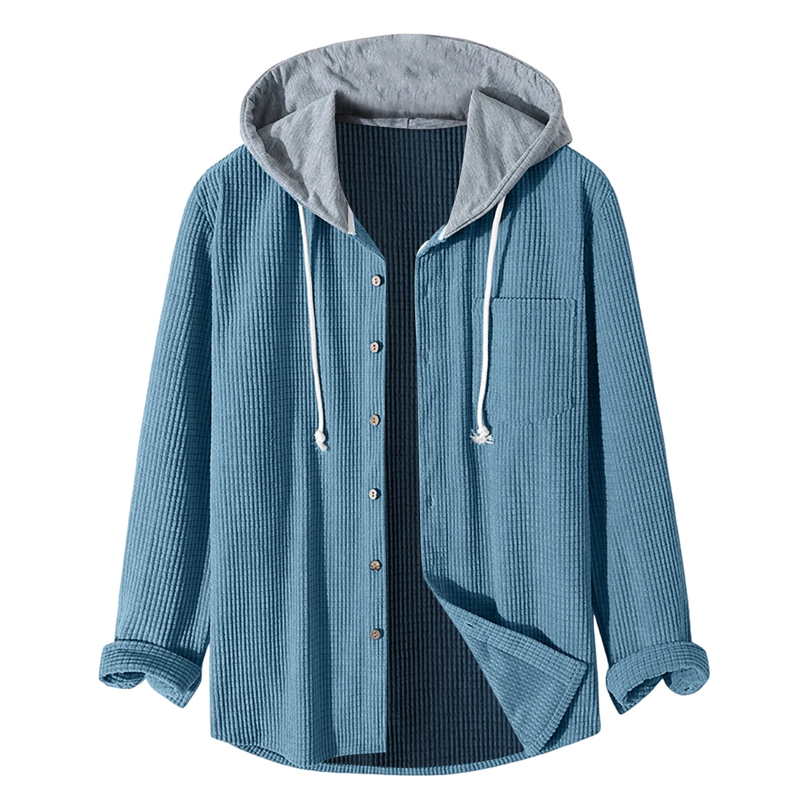 Cotton Linen Hoodie for Men Summer Casual Long Sleeve Button Down Beach ...