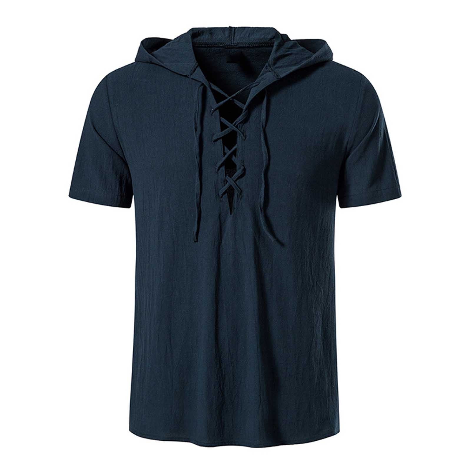 Cotton Linen Hoodie for Men Summer Hooded Short Sleeve Tops Casual ...