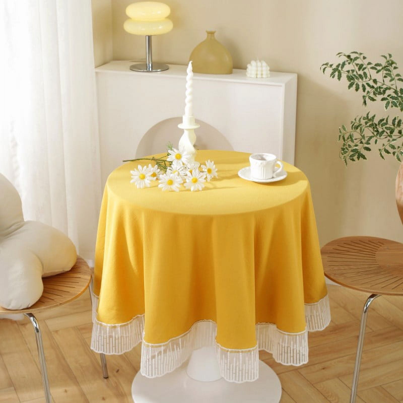 Cotton Linen Korean Cute Solid Yellow Color Round Tablecloth for Coffee ...