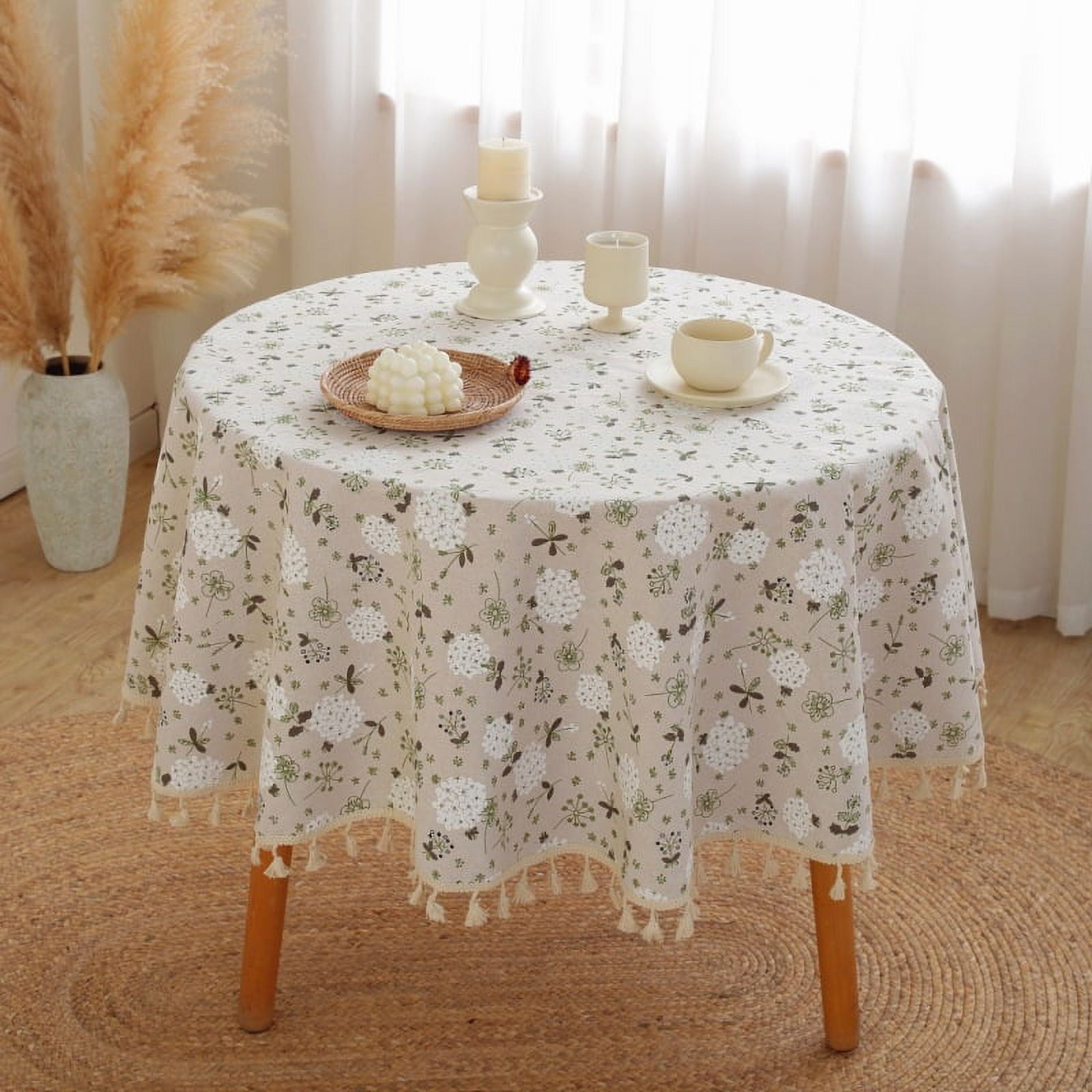 Cotton Linen Korean White Dandelion Round Tablecloth for Coffee Tables ...