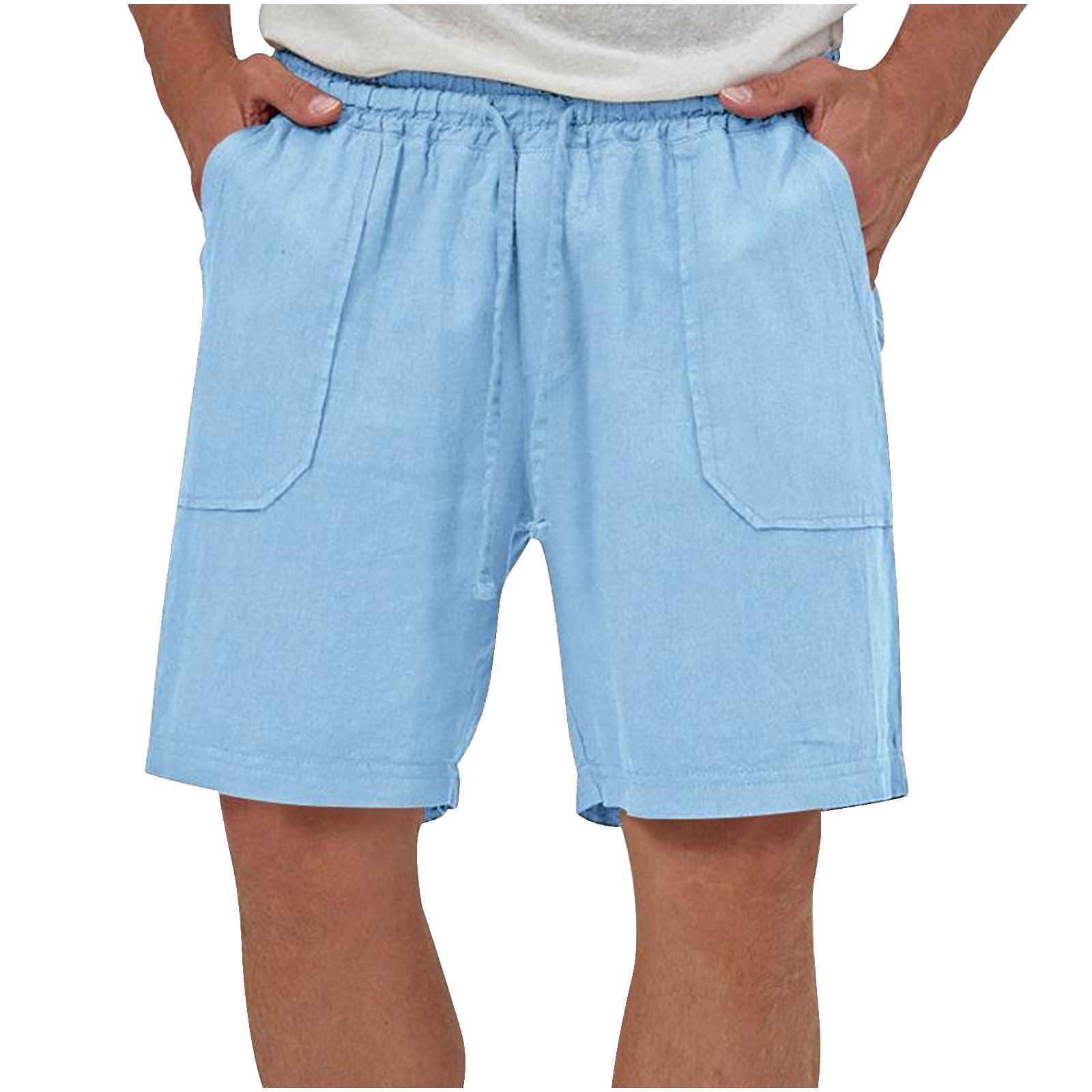 Cotton Linen Lightweight Drawstring Shorts for Men Elastic Waist Loose ...