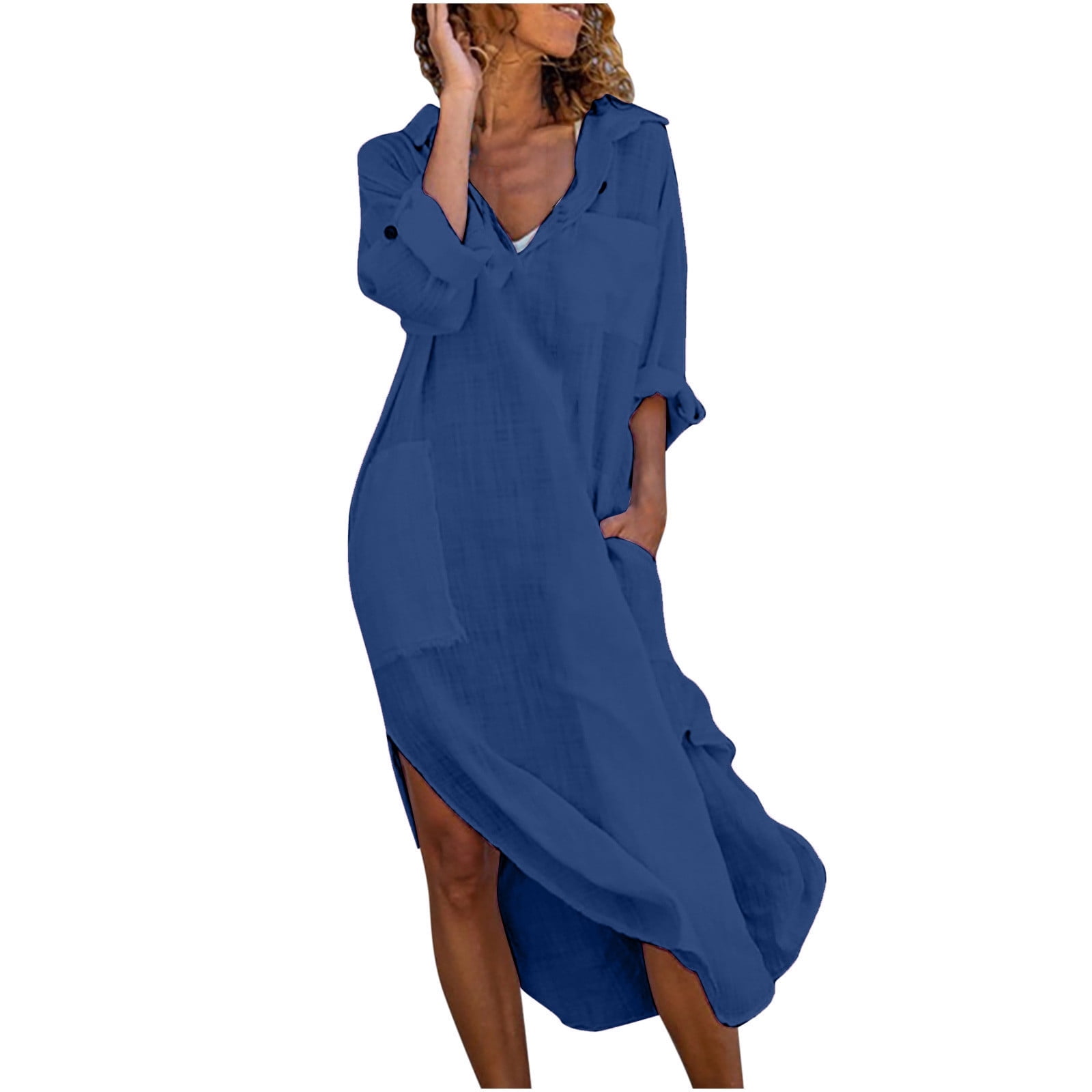 Cotton Linen Long Dresses for Women,2023 Spring Summer Casual Loose 3/4 ...