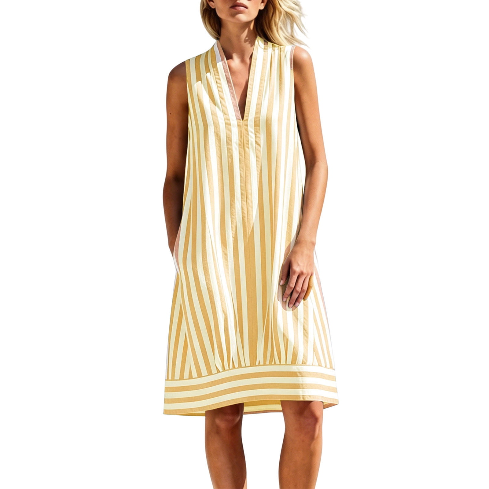 Cotton Linen Mini Dress for Women Trendy 2026 Striped Sleeveless Tank ...