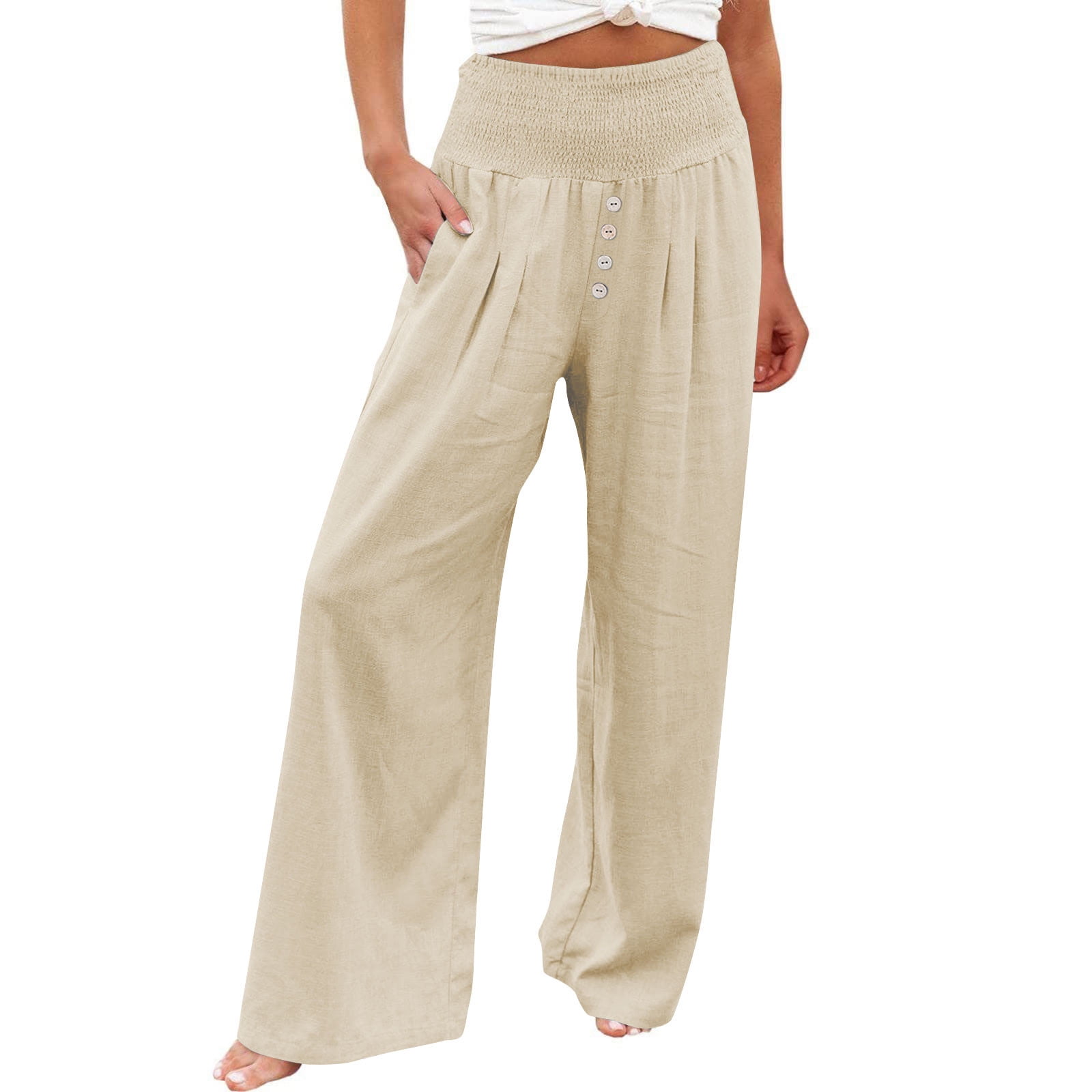 Cotton Linen Palazzo Pants for Womens High Waisted Put On Strech ...