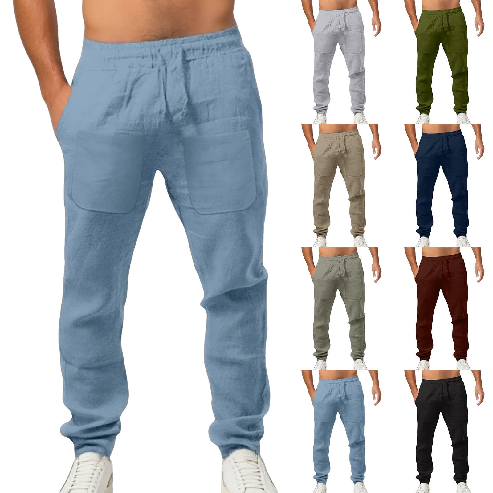 Cotton Linen Pants for Men Men's Drawstring Linen Pants Casual Summer ...