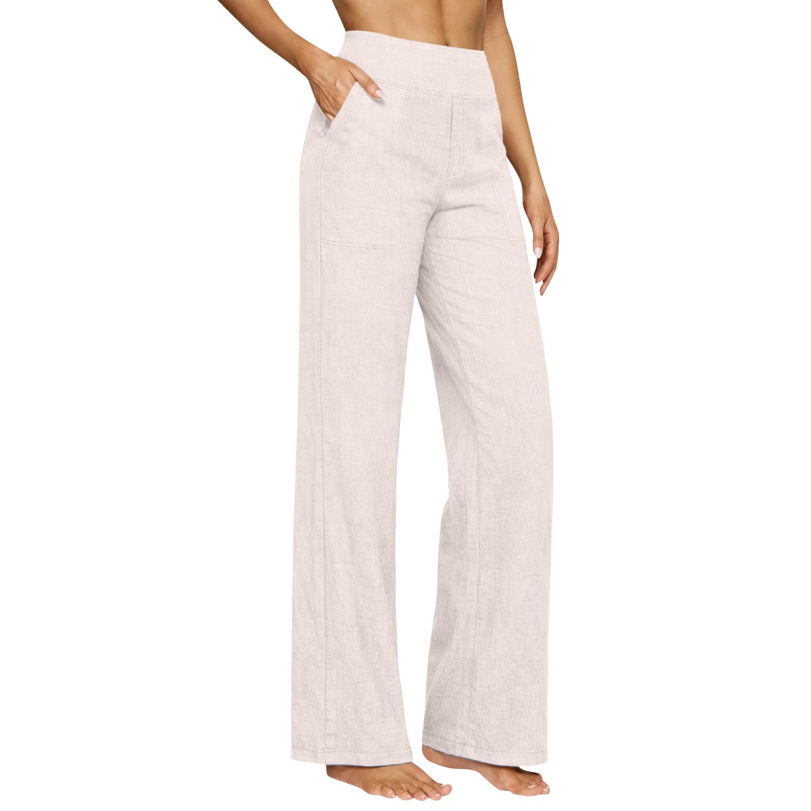 Cotton Linen Pants Women 2026 Summer Loose Fit Tummy Control High Waist ...