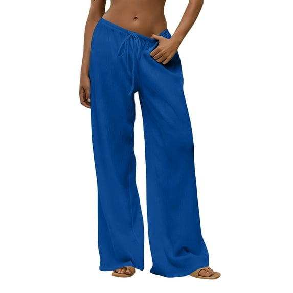 Cotton Linen Pants Women Flowy Comfy Low Rise Wide Leg Pants Casual ...