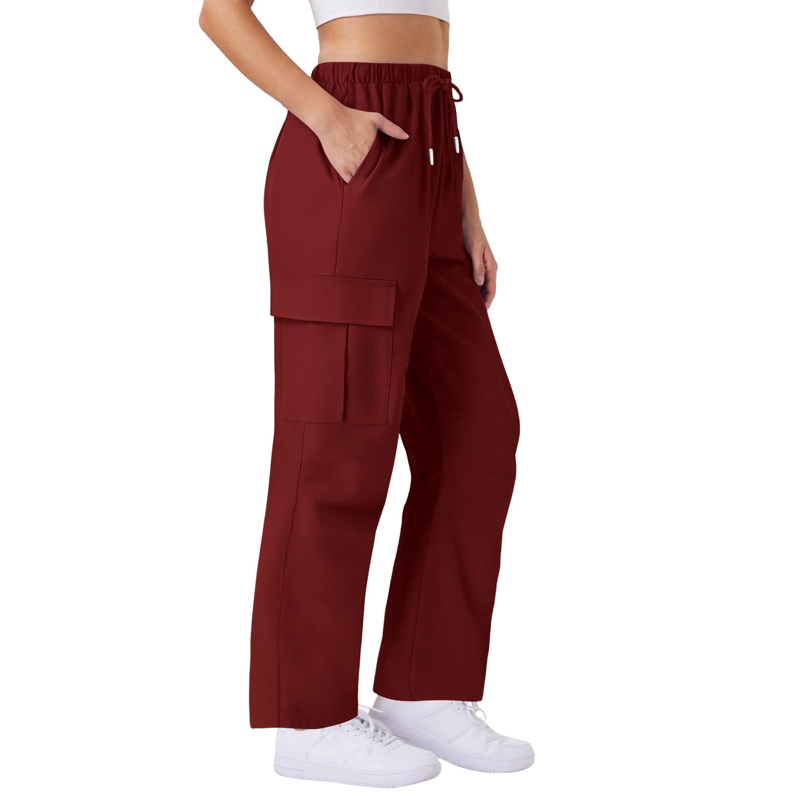 Cotton Linen Pants for Womens Rolled-Up Trousers Drawstring Elastic ...