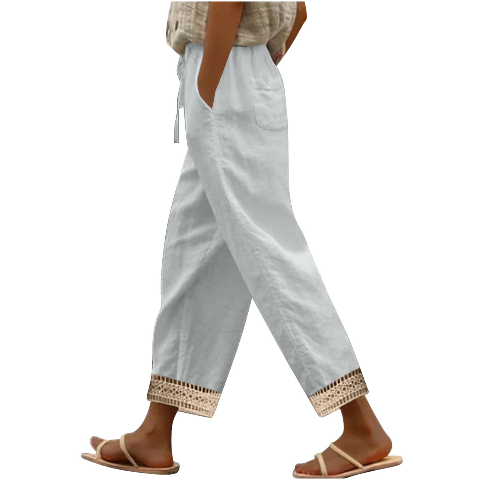 Cotton Linen Pants for Womens Summer Athletic Track Pants Lace ...