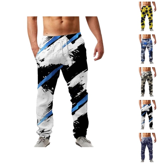 Cotton Linen Pants for Men 2026 Spring Summer Relaxed Fit Elastic Waist ...