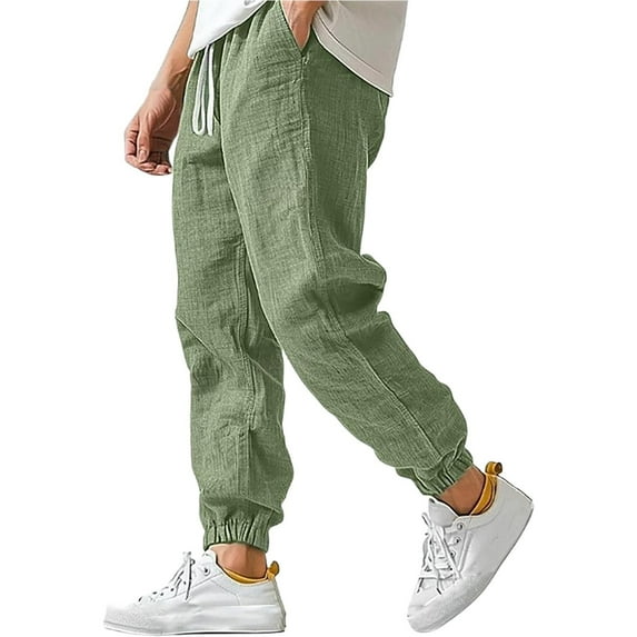 Cotton Linen Pants for Men Elastic Waist and Ankle Drawstring Baggy ...