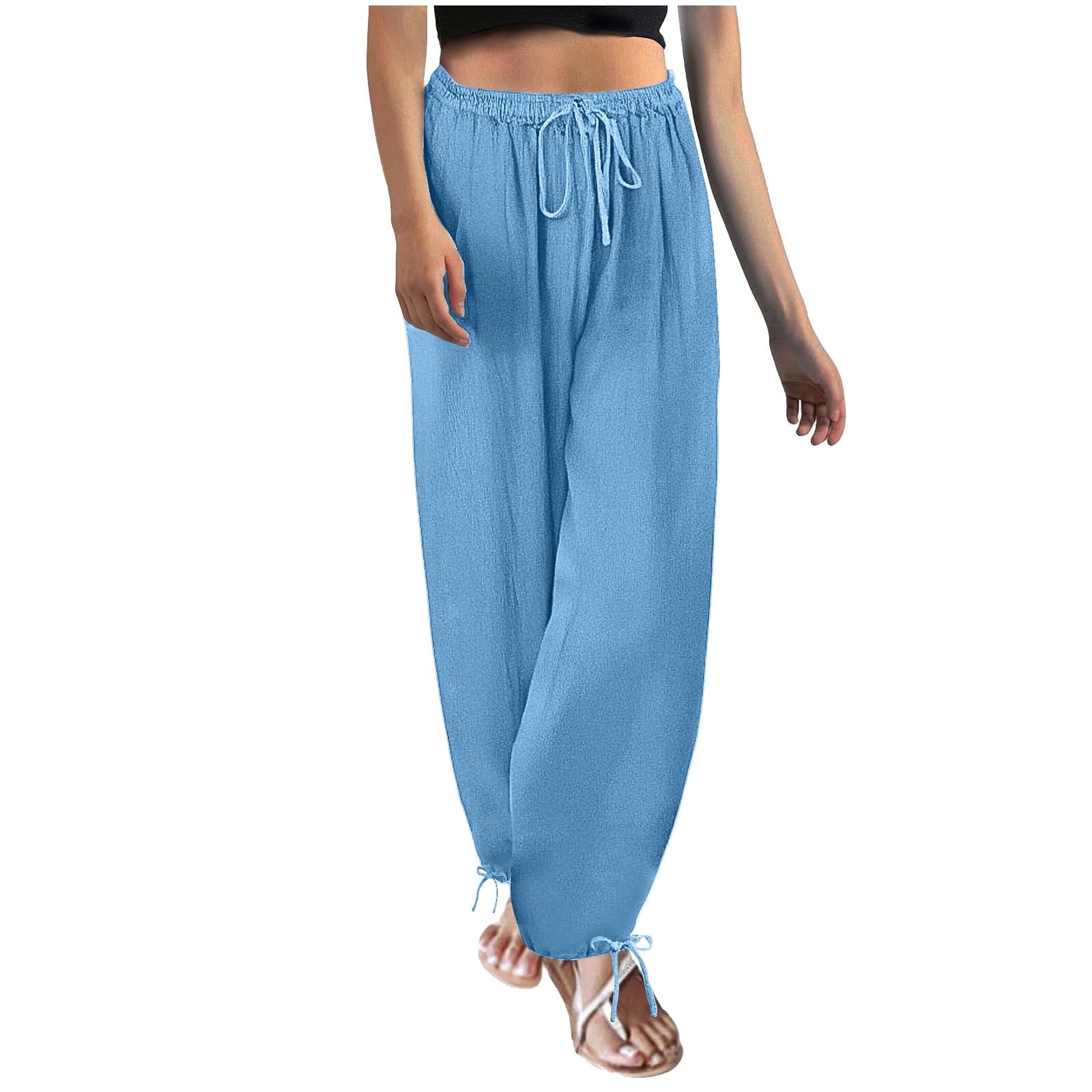 Cotton Linen Pants for Women Baggy Lightweight Cozy Pants Elastic Waist ...