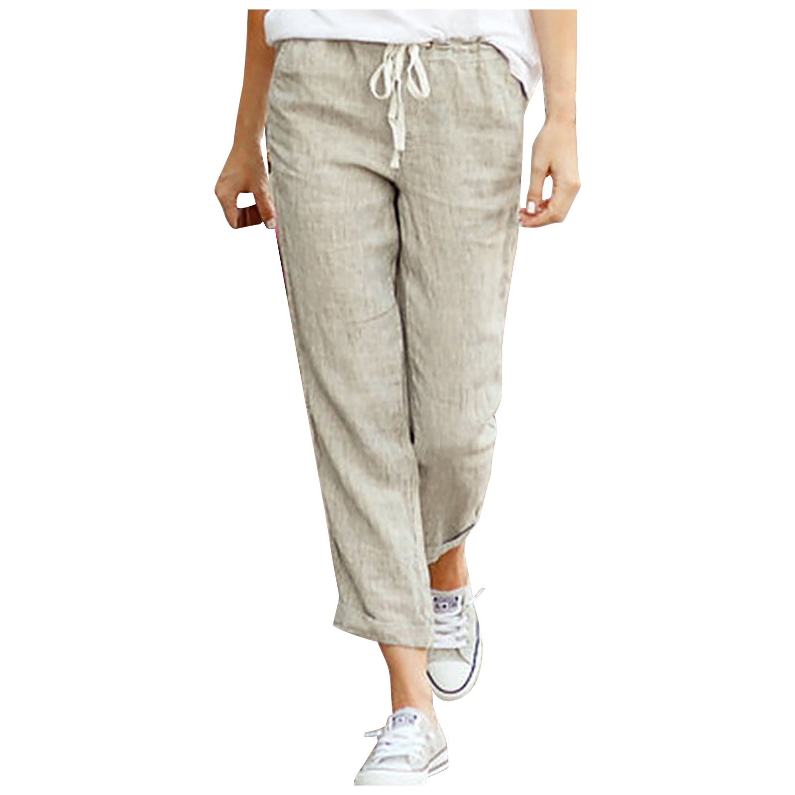 Levmjia Womens Linen Pants Summer Casual Drawstring Elastic High Waist