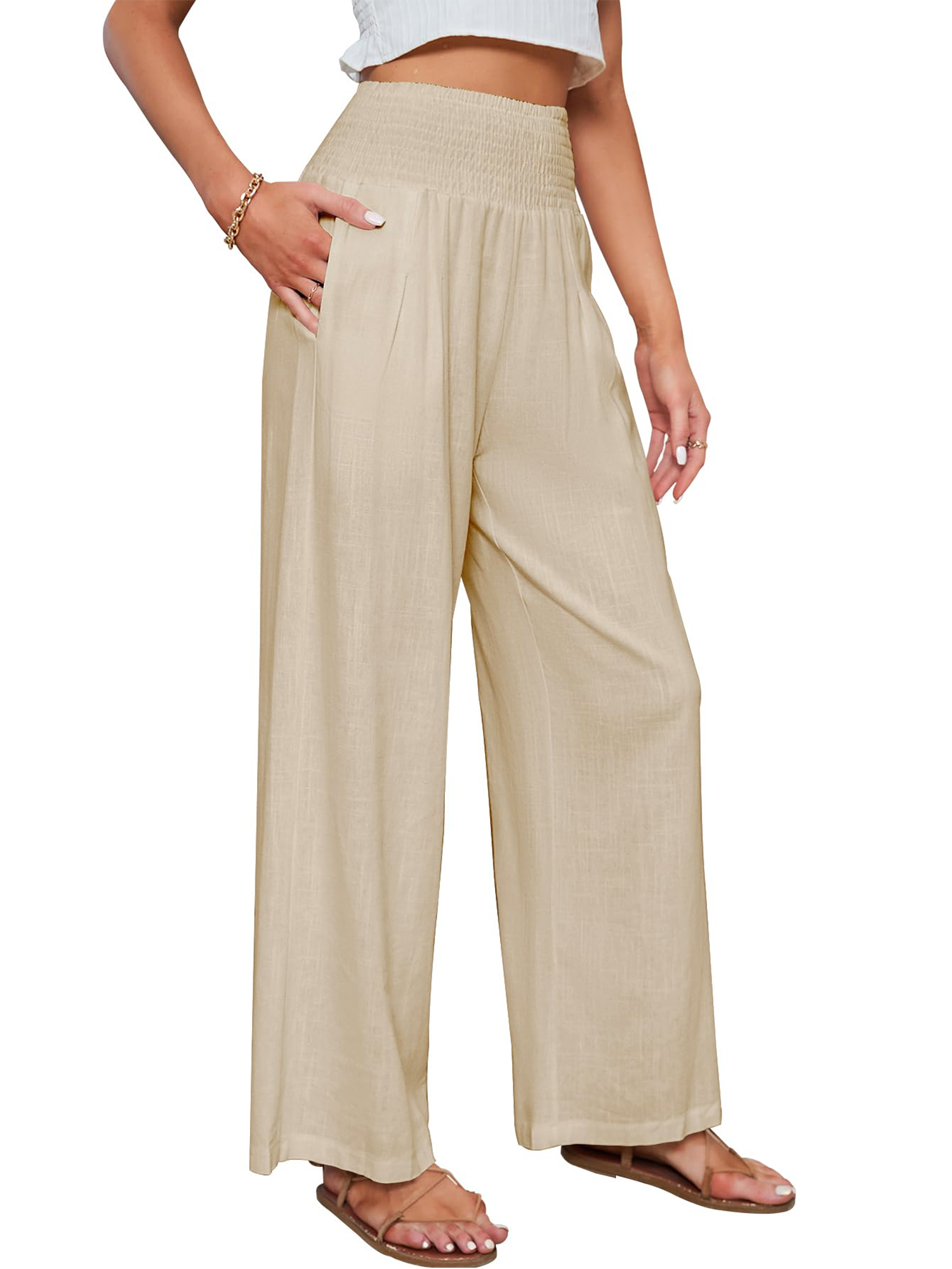 Selone Palazzo Pants For Women Plus Size With Pockets Wide Leg Elastic