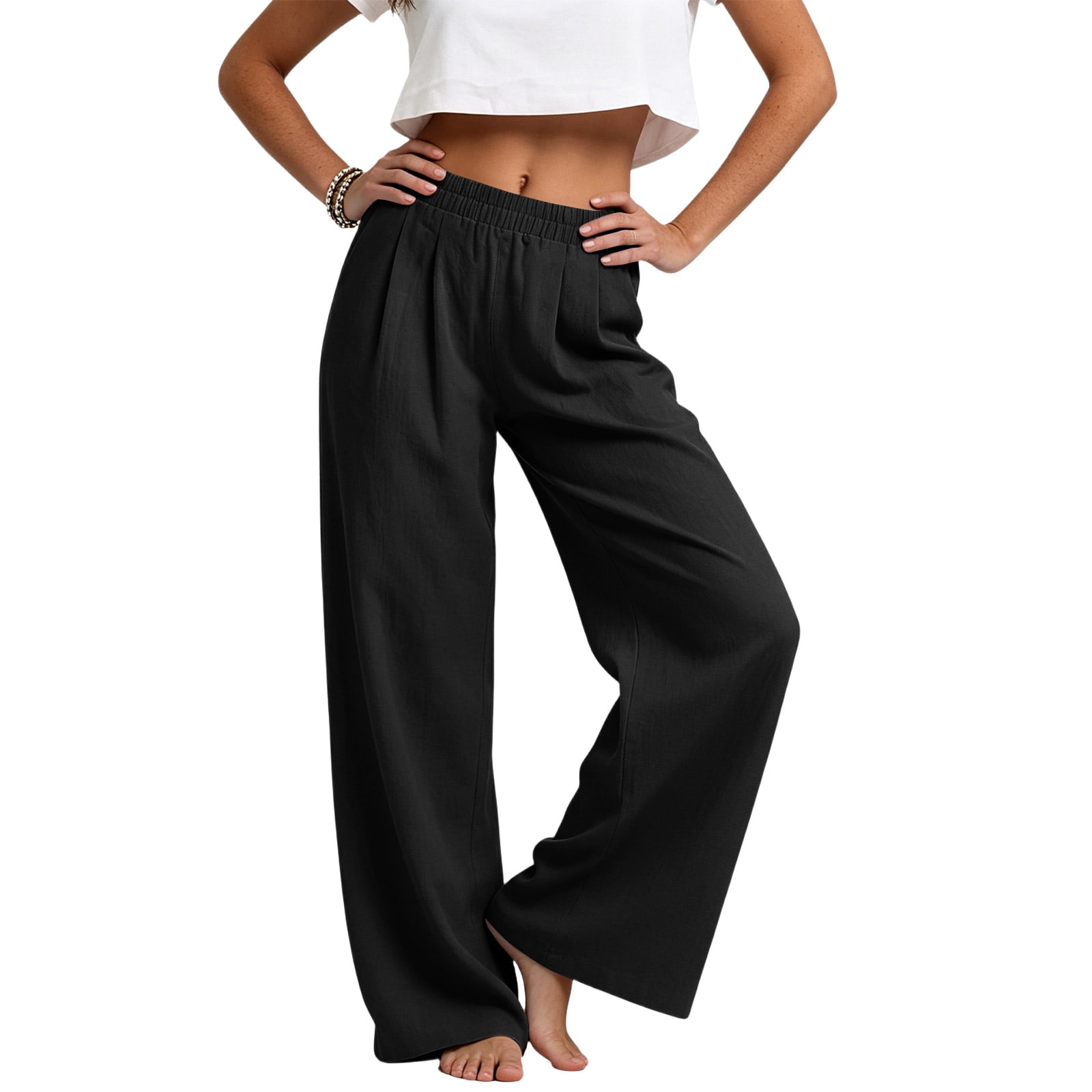 Cotton Linen Pants for Women High Rise Wide Leg Palazzo Pants Summer ...
