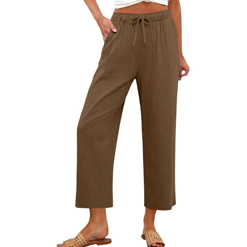 Cotton Linen Pants for Women Wide Leg Cropped Lounge Trousers ...