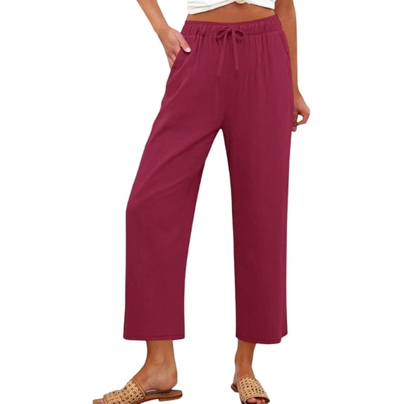 Cotton Linen Pants for Women Wide Leg Cropped Lounge Trousers ...