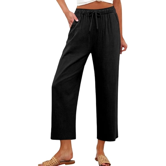 Cotton Linen Pants for Women Wide Leg Cropped Lounge Trousers ...