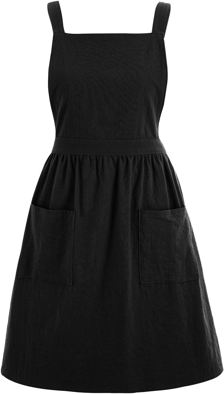 Cotton Linen Pinafore Apron Dress for Women with Pockets Cute Art Chef ...