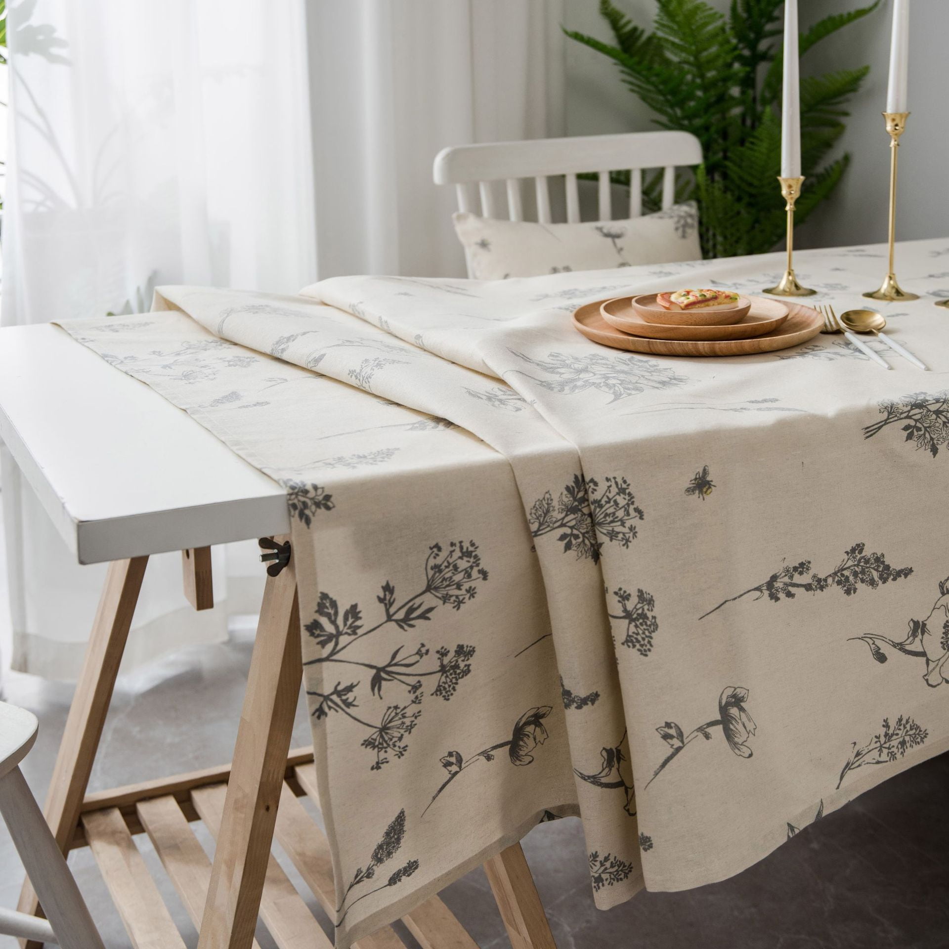 Cotton Linen Printed Pine Rectangular Fitted Tablecloth for mantel mesa ...