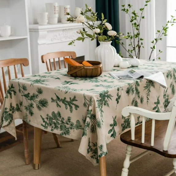 Cotton Linen Printed Pine Rectangular Fitted Tablecloth for mantel mesa ...
