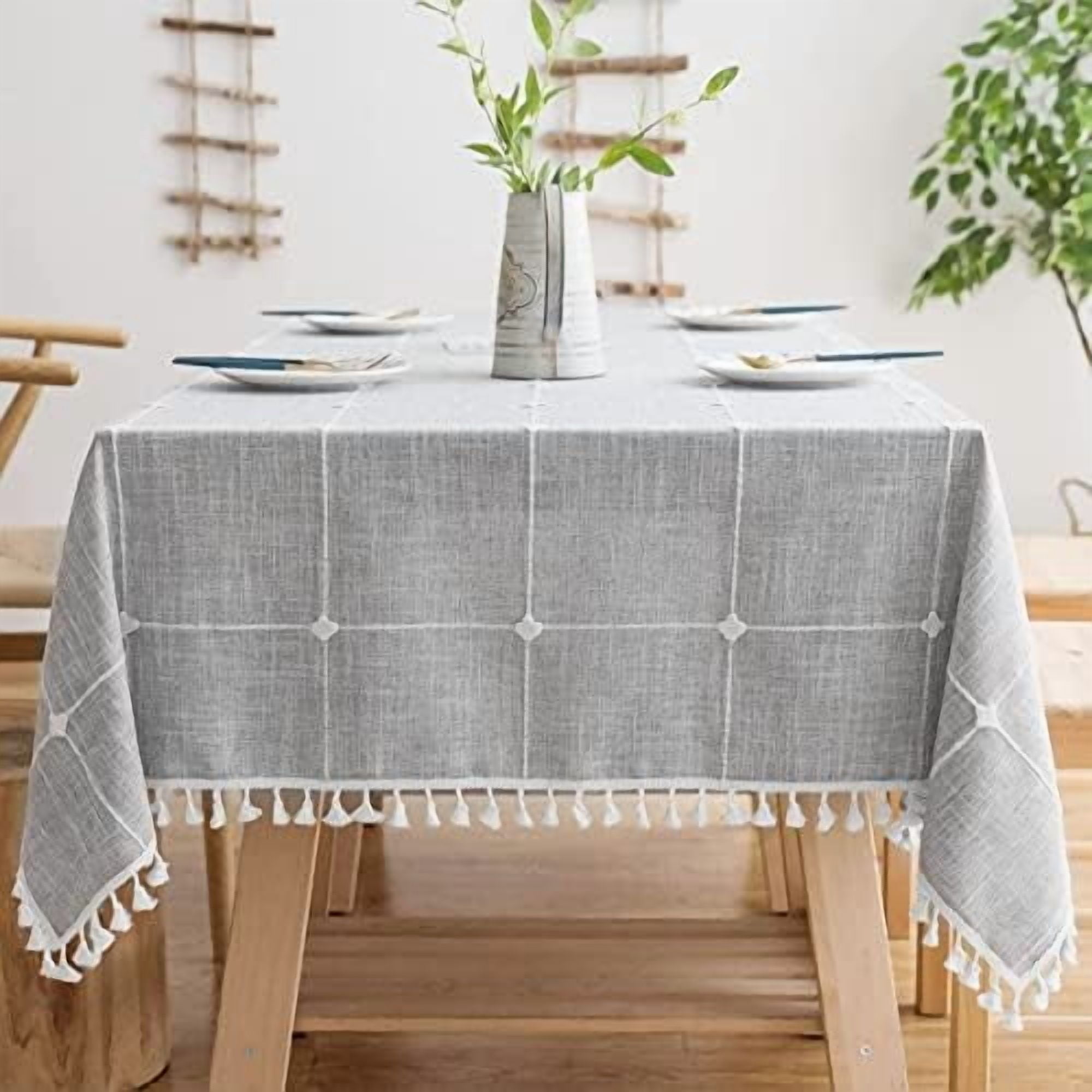 Cotton Linen Rectangle Tablecloth Boho Tassel Design Table Cloth ...
