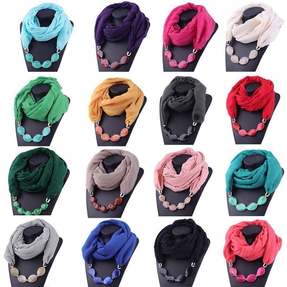 Cotton Linen Scarf Necklace for Women Crystal Bead Pendant Jewelry ...