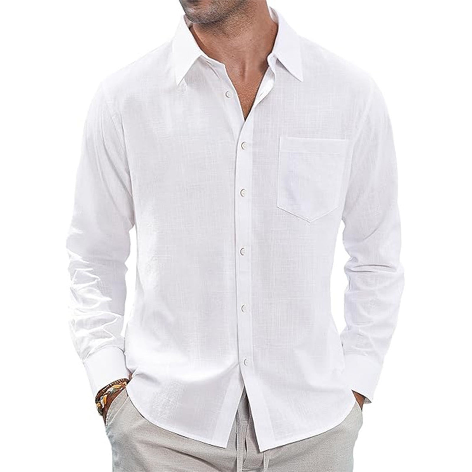 Cotton Linen Shirt for Men Henley Neck Solid Color Lightweight ...