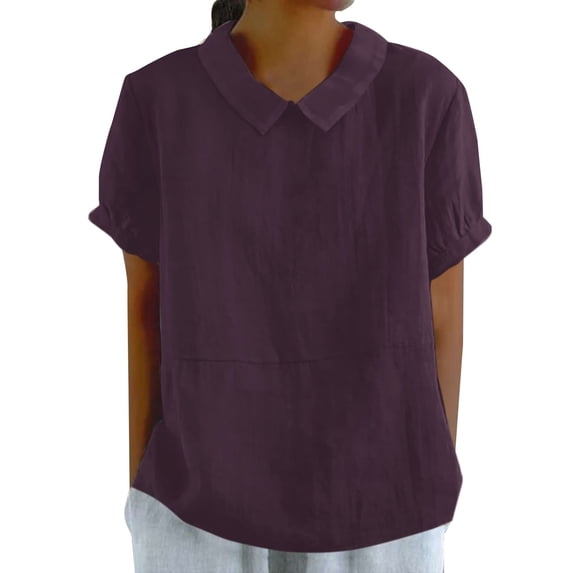 Cotton Linen Shirts Peter Pan Collar Blouse Business Lapel Collar Linen ...