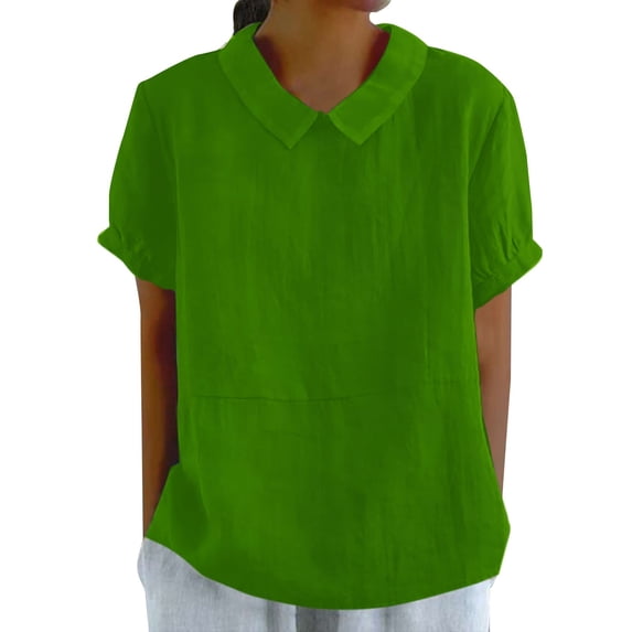 Cotton Linen Shirts Peter Pan Collar Blouse Office Collared Linen Top ...