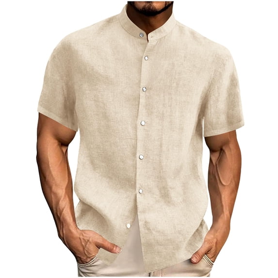 Cotton Linen Shirts for Men 2026 Button Down Short Sleeve Dress Shirt ...