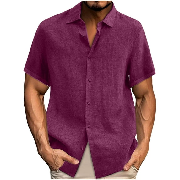 Cotton Linen Shirts for Men Short Sleeve Plus Size Casual Summer Beach ...