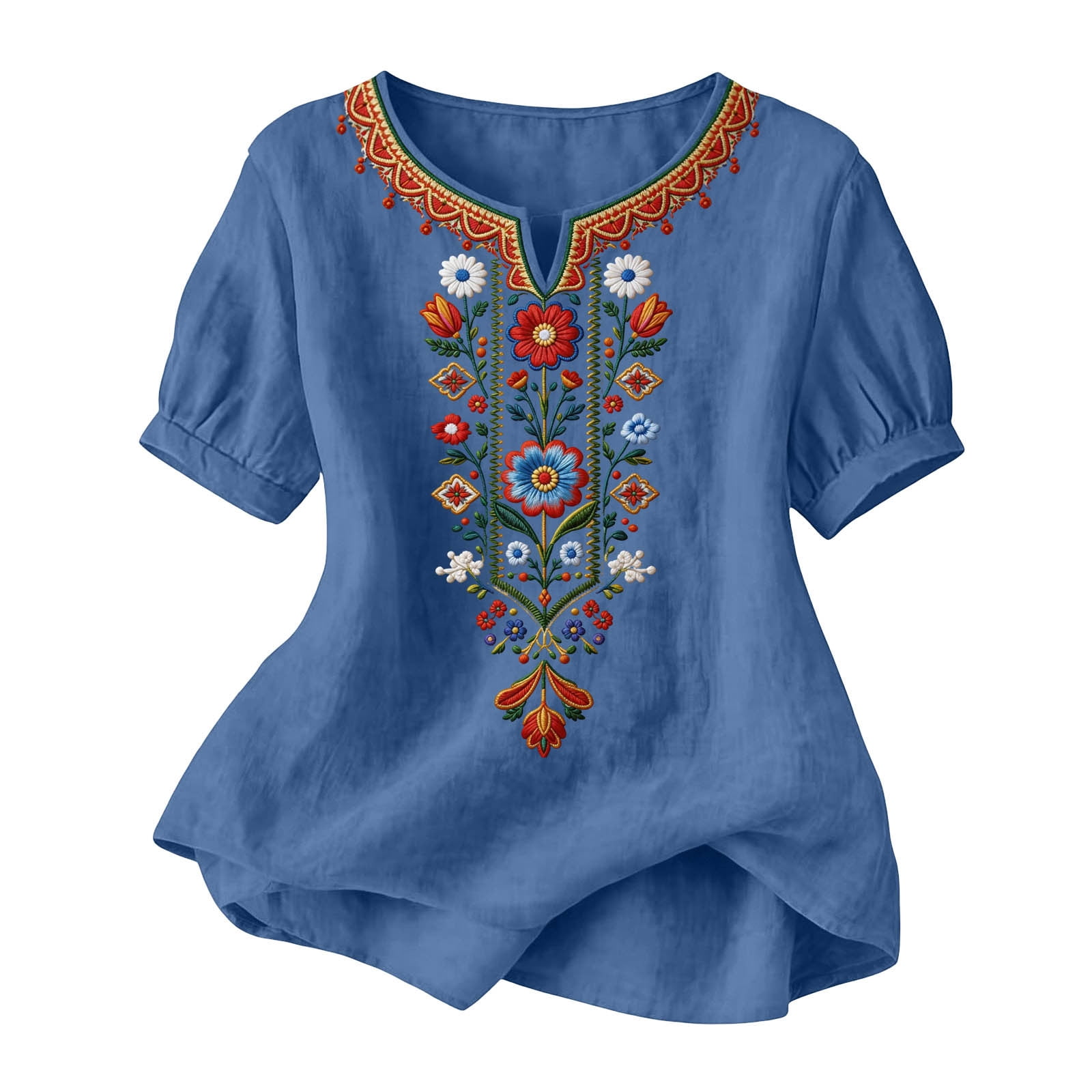 Cotton Linen Shirts for Women Floral Embroidered Tops Traditional ...