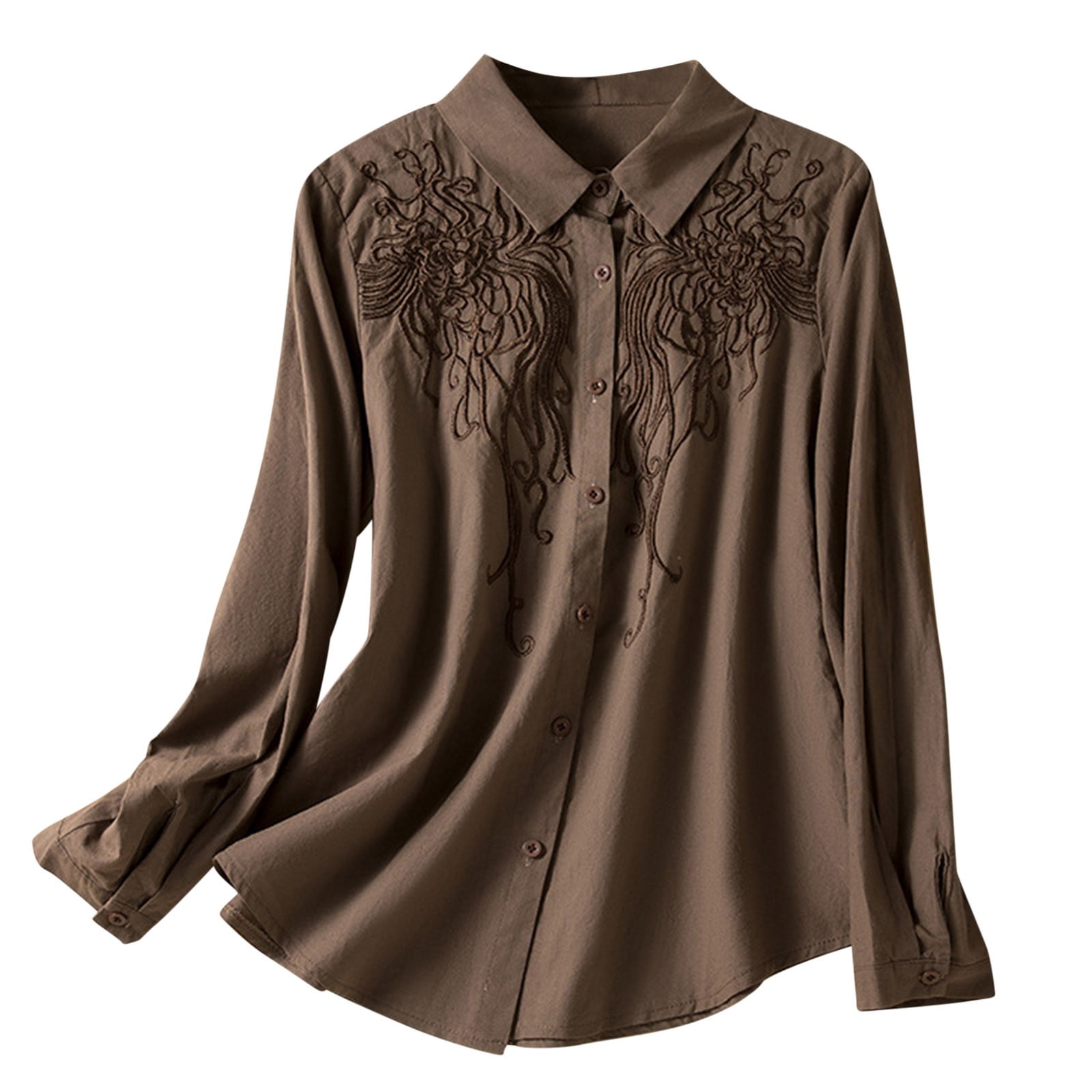 Cotton Linen Shirts for Women Solid Vintage Mexican Embroidered Blouse ...