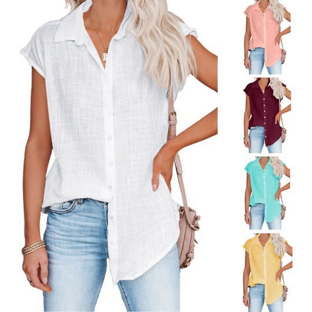 Cotton Linen Shirts for Women Trendy 2025 Casual Loose Cap Sleeve ...