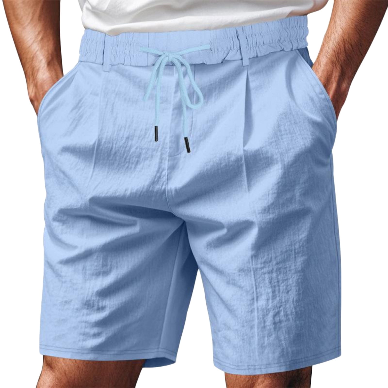Cotton Linen Shorts for Mens Lace-Up Elastic Waist Sweatpant Pull On ...