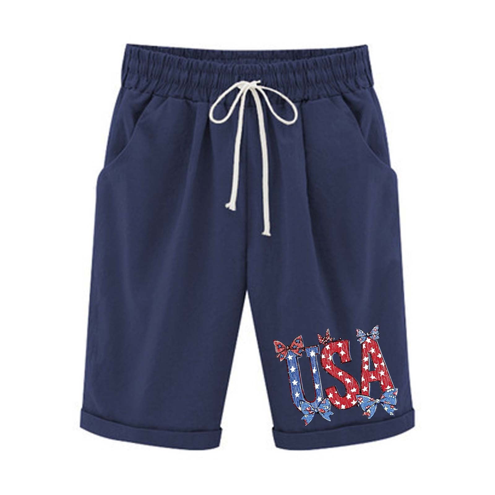 Cotton Linen Shorts for Women Independence Day Short Pants Funny ...