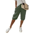 Cotton Linen Shorts for Women Knee Length Bermudas Shorts Drawstring ...