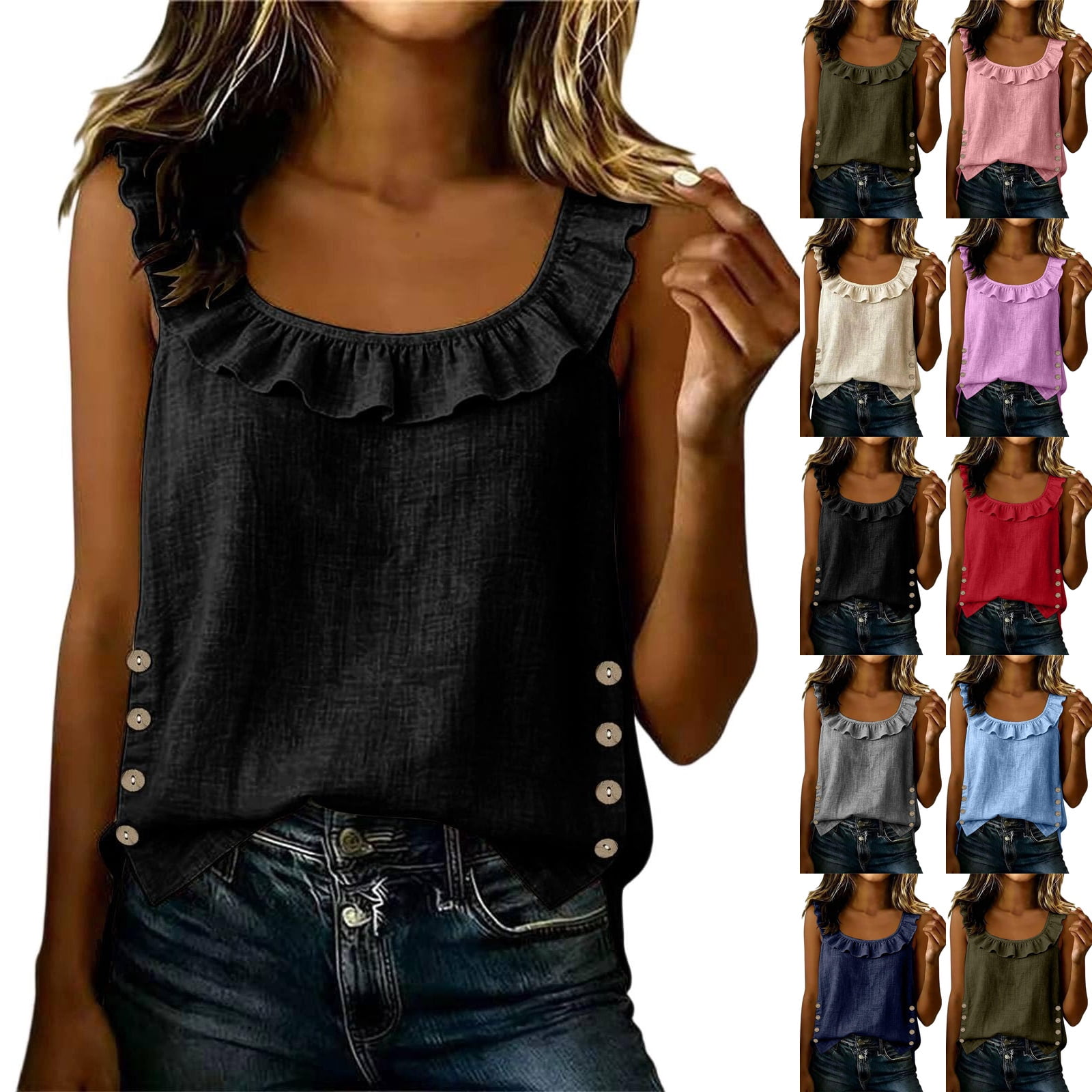 Cotton Linen Sleeveless Shirts for Women Soft Lightweight Gauze Tees ...