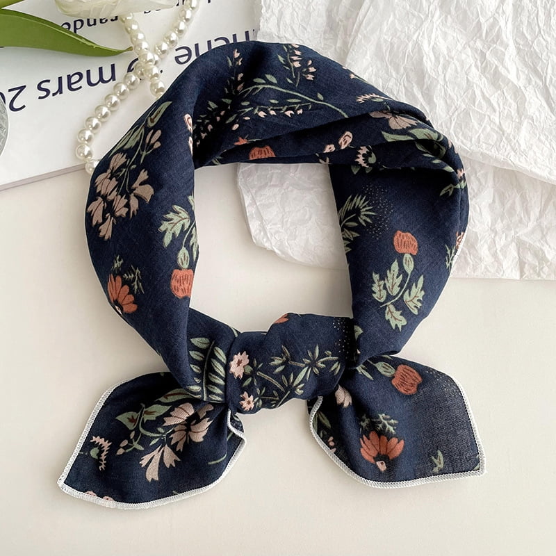 Cotton-Linen Small Scarf for Women – Spring/Summer Floral Design ...